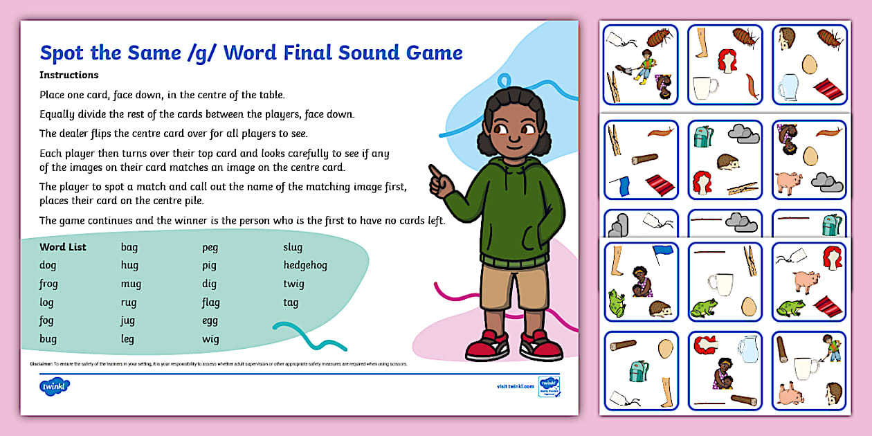 Spot the Same /g/ Word Final Sound Game (teacher made)