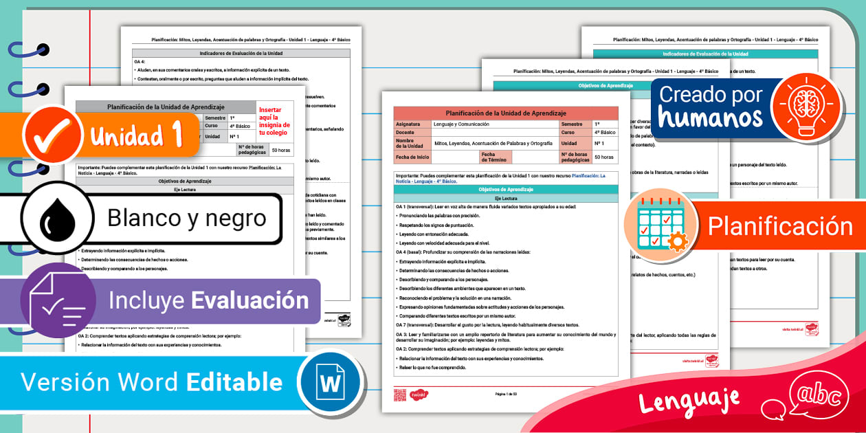 Planificación | Unidad 1 | lenguaje | 4º Básico | Lectura