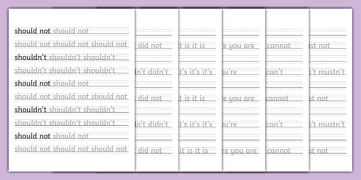 Contractions Handwriting Practice Sheets (teacher made)