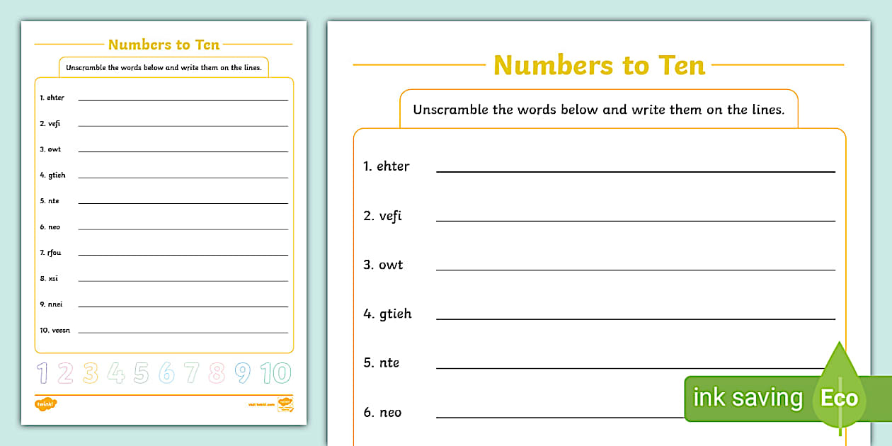 👉 Numbers to Ten Word Unscramble (teacher made) - Twinkl