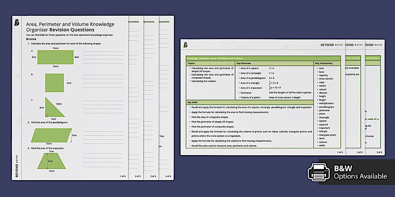 Area, Perimeter and Volume: Knowledge Organiser - Twinkl