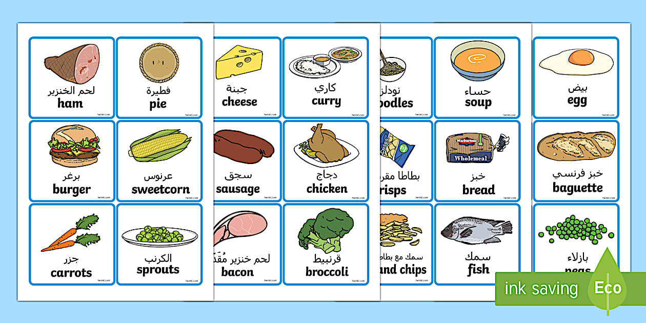 Food Word and Picture Cards Arabic/English - Food Word and Picture Cards