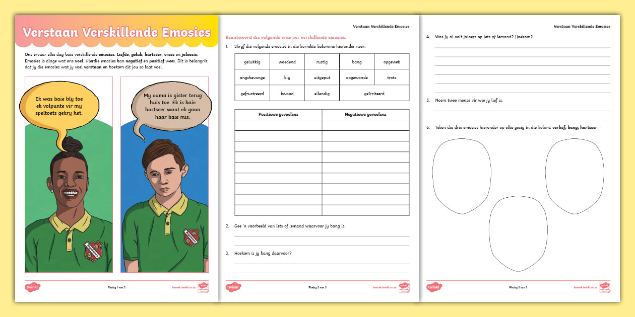 Verstaan Verskillende Emosies - Aktiwiteit (teacher made)