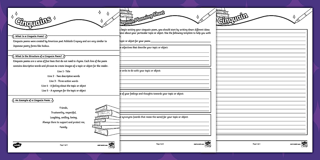 Writing Cinquain Poems for 6th-8th Grade (teacher made)