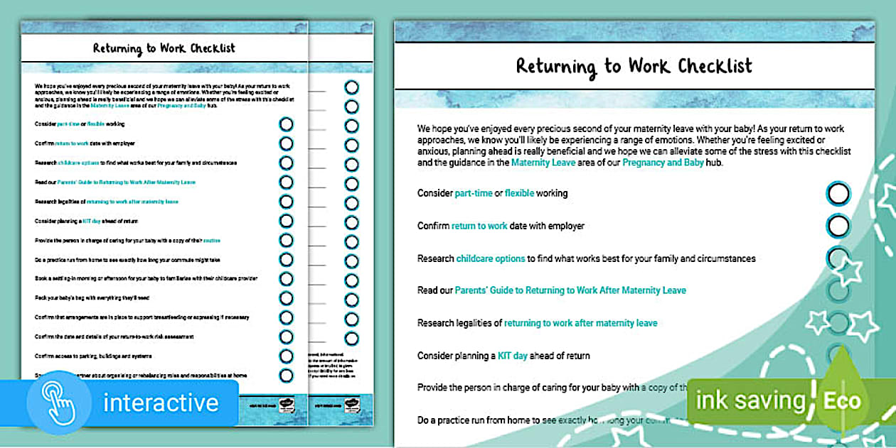 FREE! - Returning to Work Checklist (teacher made) - Twinkl