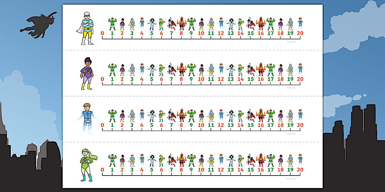 Superhero Number Line (0-20) (teacher made) - Twinkl