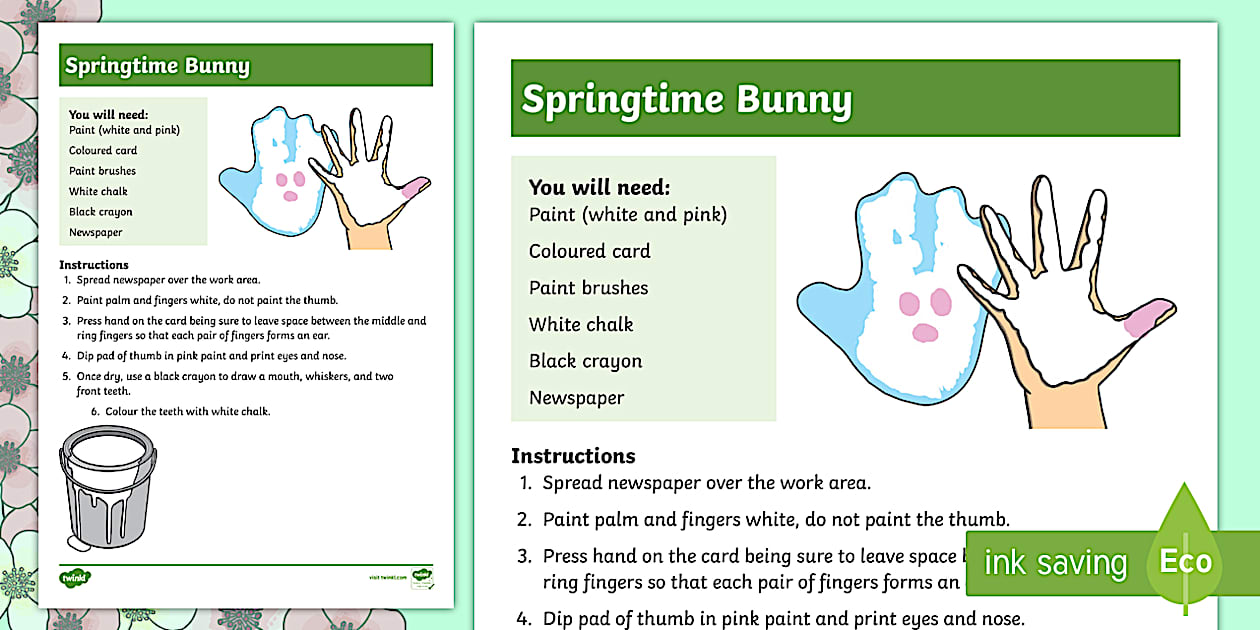 Springtime Bunny Handprinting Activity - Twinkl