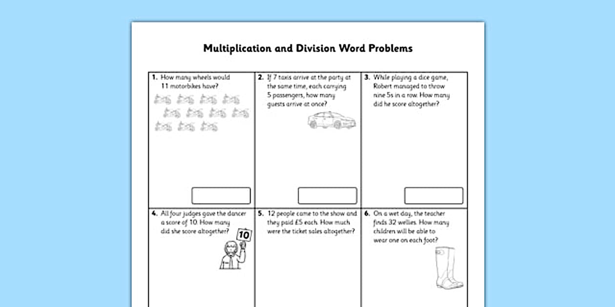 Editable Year 3 Multiplication and Division Word Problems x2, x5, x10
