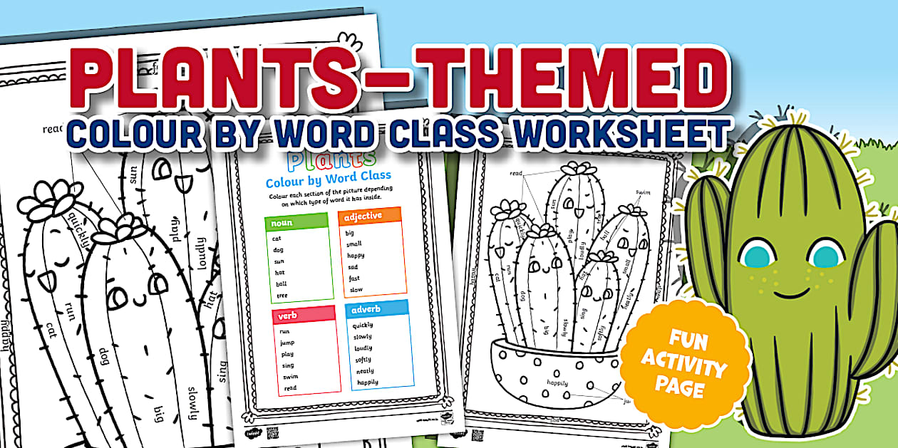 Plants-Themed Colour by Word Class Worksheet