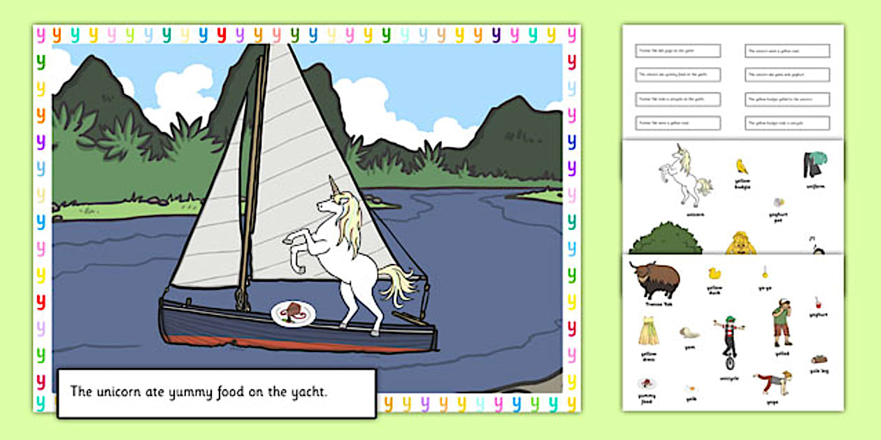 Editable Silly Y Sound Sentences Cut and Stick Pictures