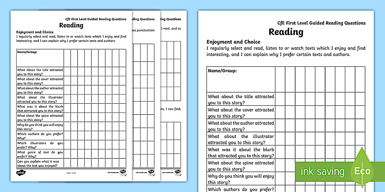 Editable First Level Guided Reading Questions Assessment Tracker
