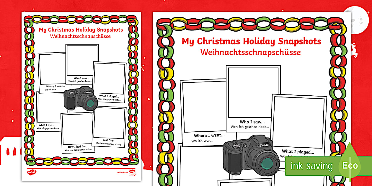 Christmas Holiday Snapshots Writing Frames English/German - EAL, German,