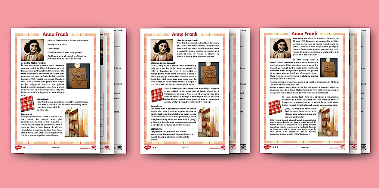 Anne Frank – Fișe de lectură diferențiate - Twinkl