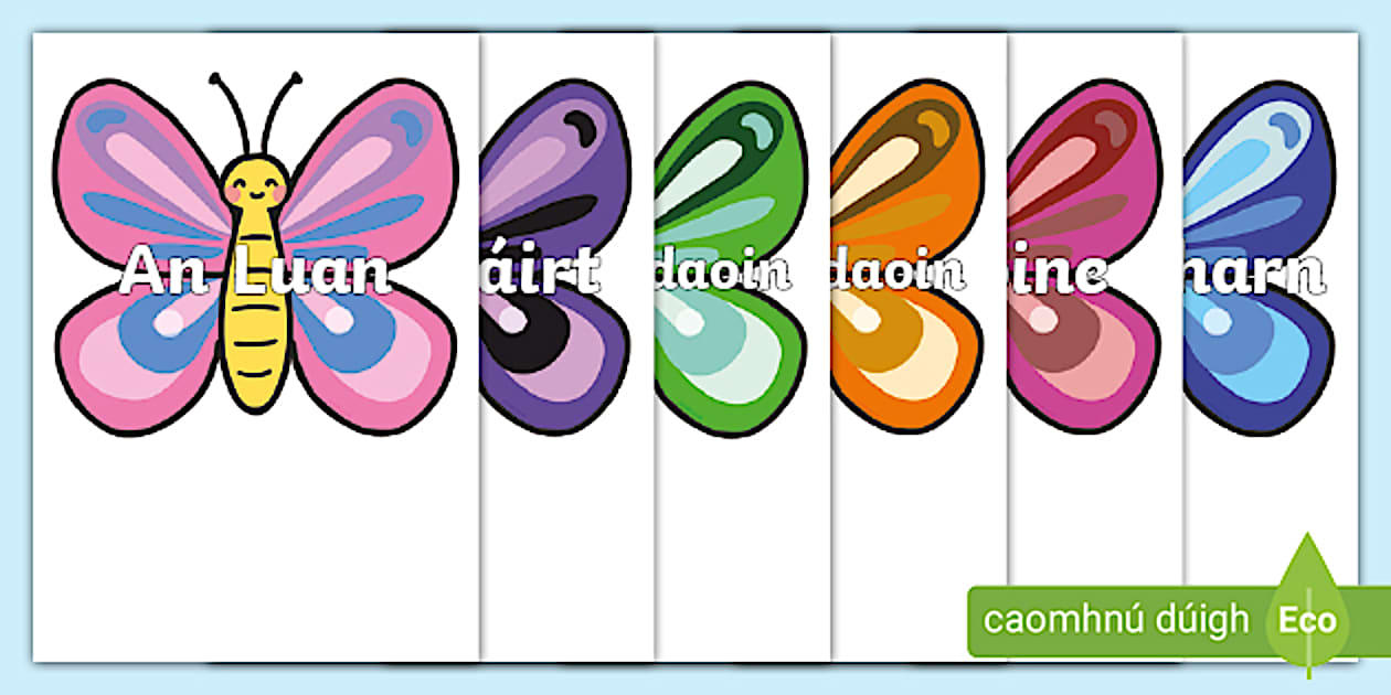 Days of the Week on Butterflies Gaeilge - Twinkl