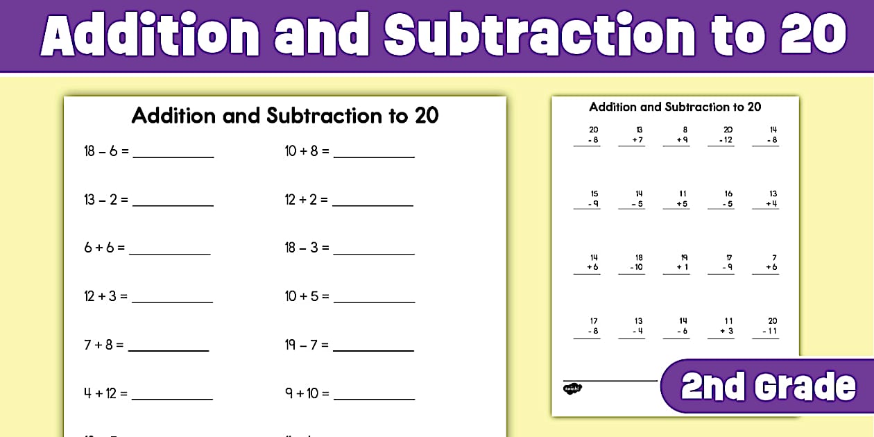 2nd Grade Add and Subtract to 20 With and Without Regrouping