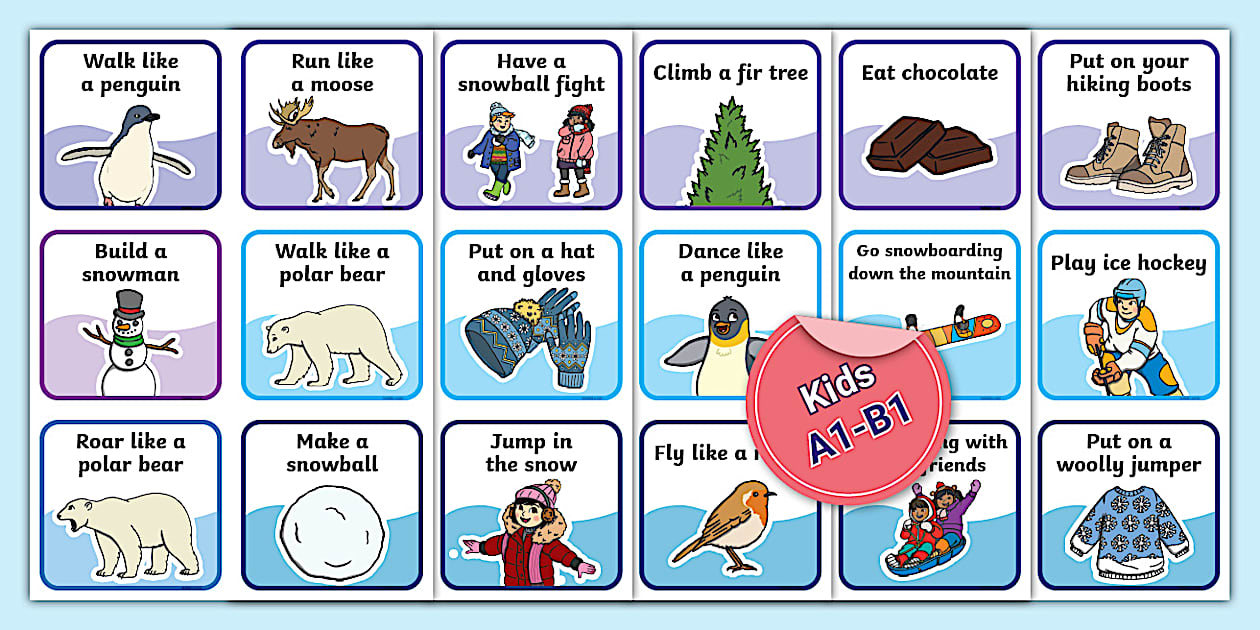 ESL Winter Action Cards (Teacher-Made) - Twinkl