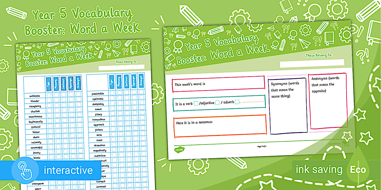 Year 5 Vocabulary Booster: Word a Week (teacher made)