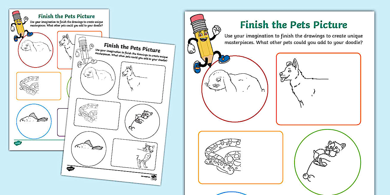 Finish the Pets Picture Worksheet (teacher made) - Twinkl