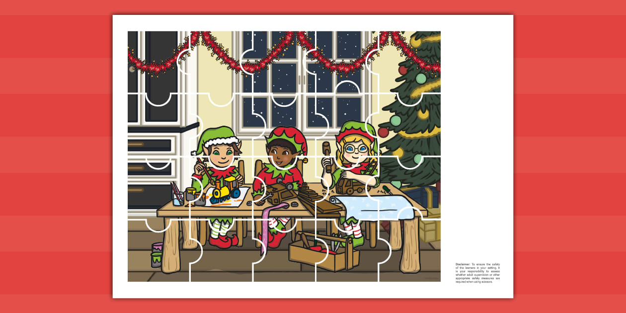 Christmas Elves Jigsaw Puzzle (teacher made) - Twinkl