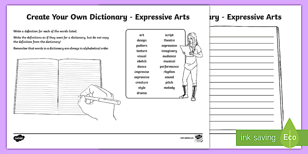 Expressive Arts Key Vocabulary Create Your Own Dictionary