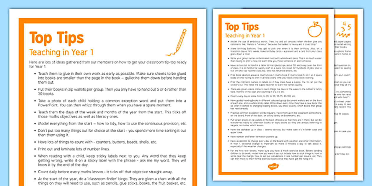 Black and White Teaching Year 1 - Top Tips (teacher made)