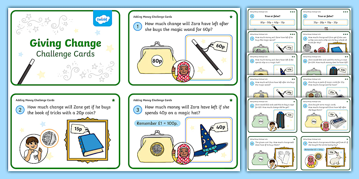 👉 Finding Change Challenge Cards PlanIt Maths - Twinkl