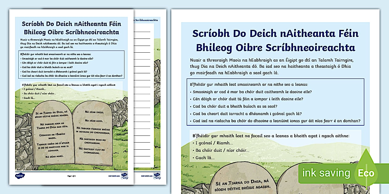 Scríobh Do Deich nAitheanta Féin Bhileog Oibre - Twinkl