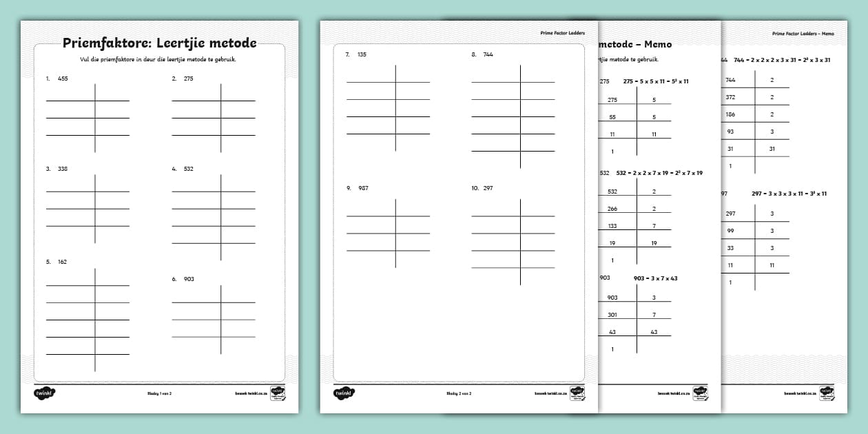 Graad 7 Getalle, Bewerkings en Verwantskappe- Priemfaktore: Leertjie metode