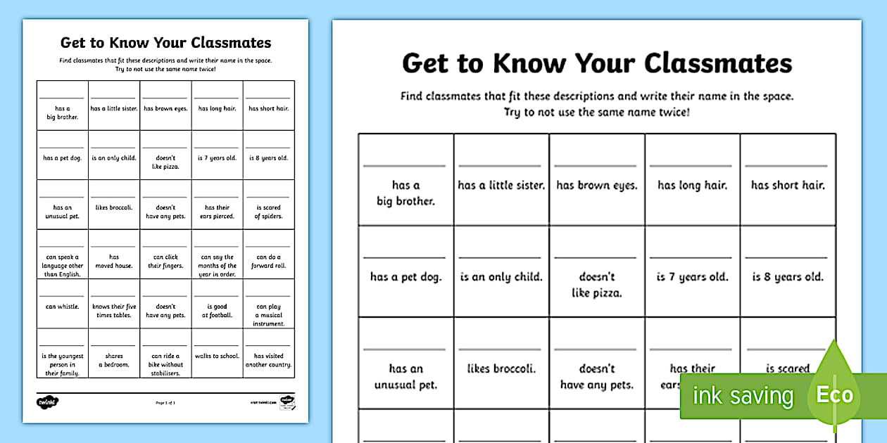 Year 3 Get to Know Your Classmates Worksheet - Twinkl
