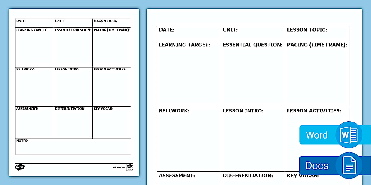 Editable Daily Lesson Plan Template for 6th-8th Grade