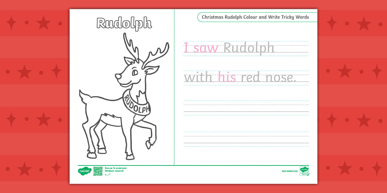 Christmas Rudolph Colour and Write Tricky Words - Twinkl