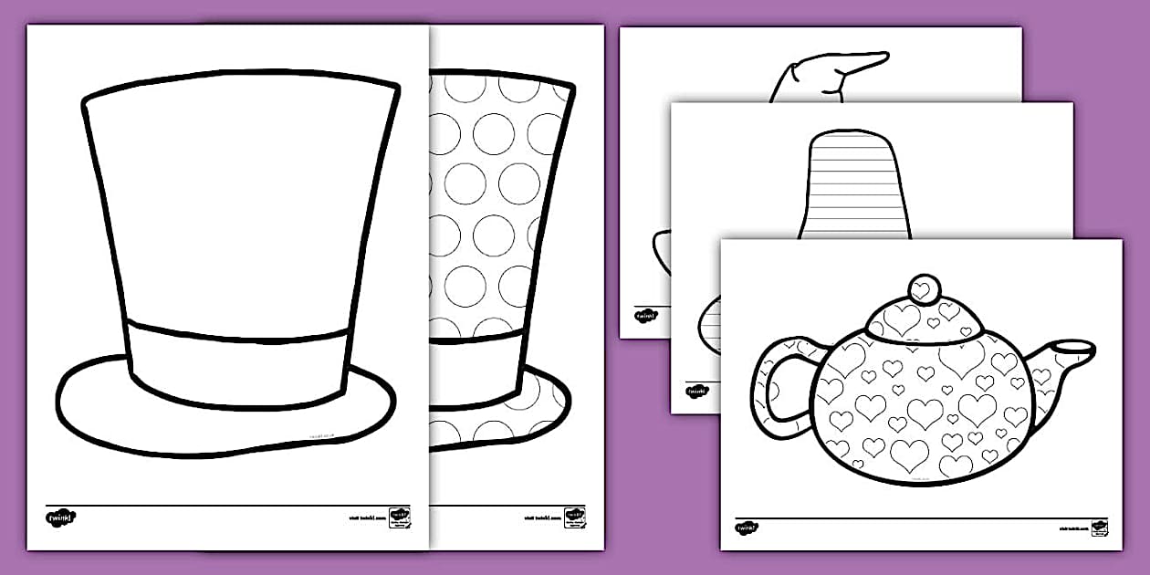 Mad Hatter's Tea Party Coloring Sheets (Teacher-Made)