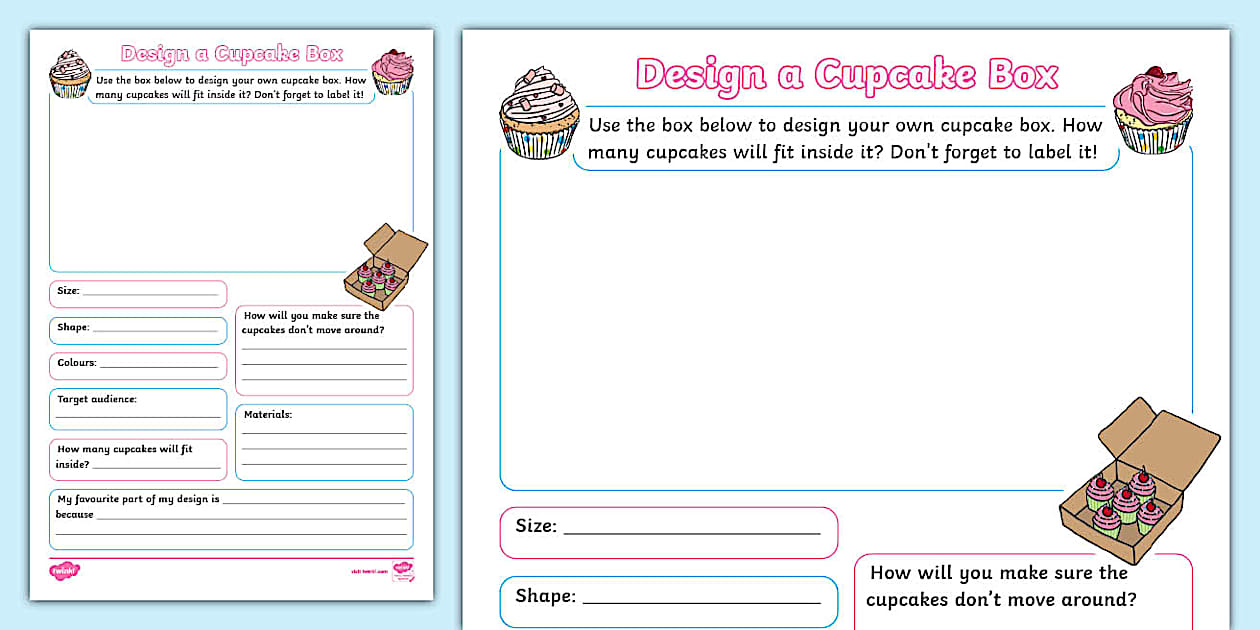 Design a Cupcake Box Worksheet (teacher made) - Twinkl