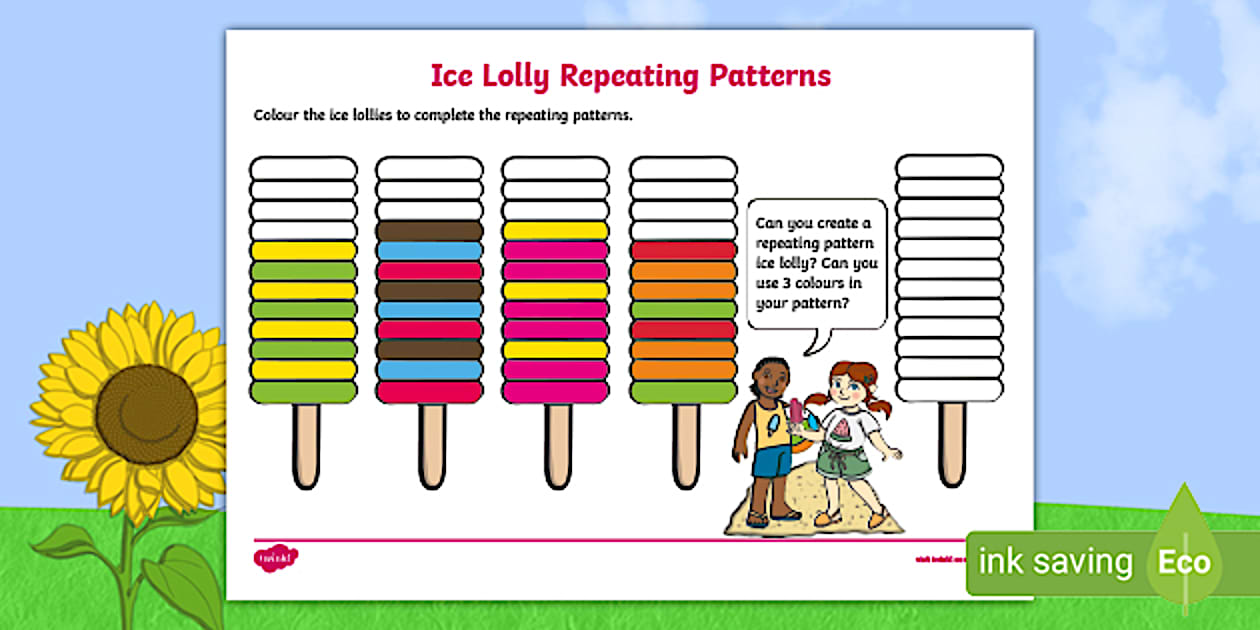 👉 Ice Lolly Repeating Patterns Activity Sheet - Twinkl