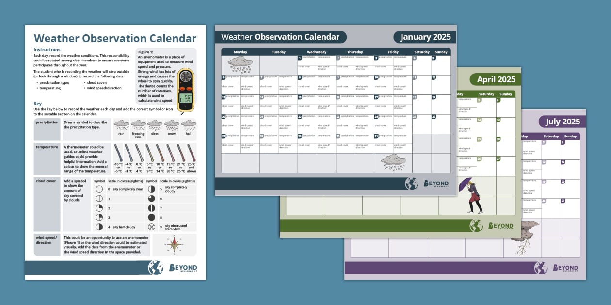 Geography Weather Observation School Year Calendar - Twinkl