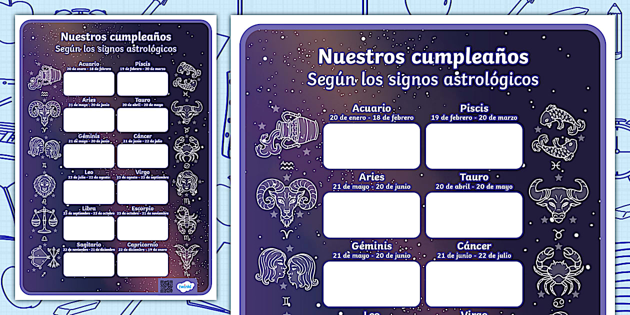 Poster: nuestros cumpleaños (signos zodiacales) - Twinkl