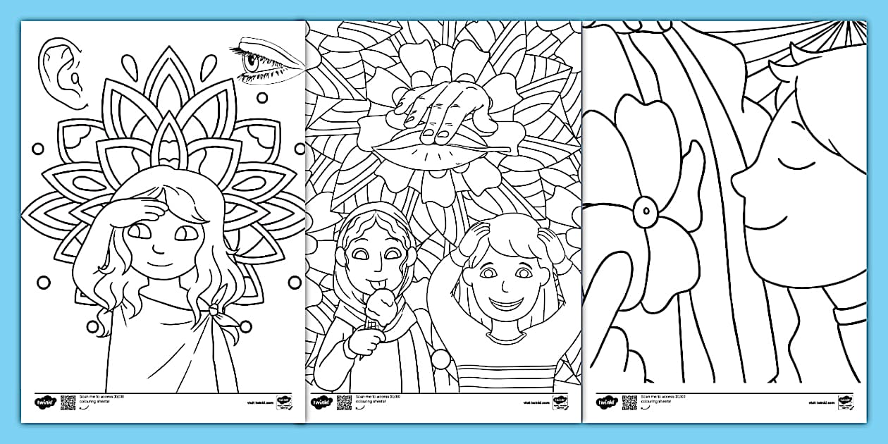 5 Senses Mindfulness Colouring Pages (teacher made) - Twinkl