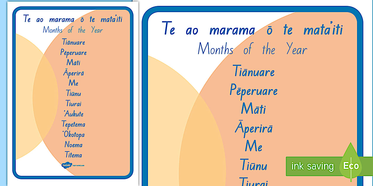 Cook Islands Months of the Year Language Display Poster