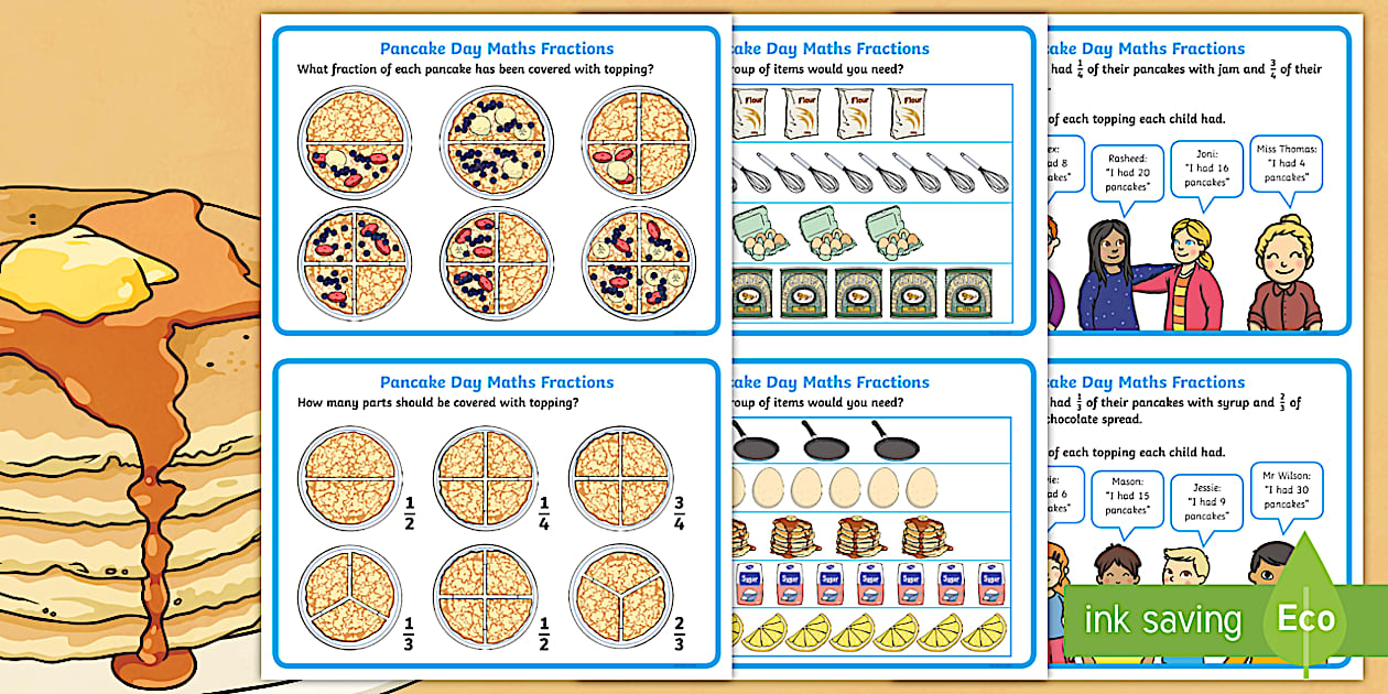 Editable KS1 Pancake Day Fractions Maths Cards - Twinkl