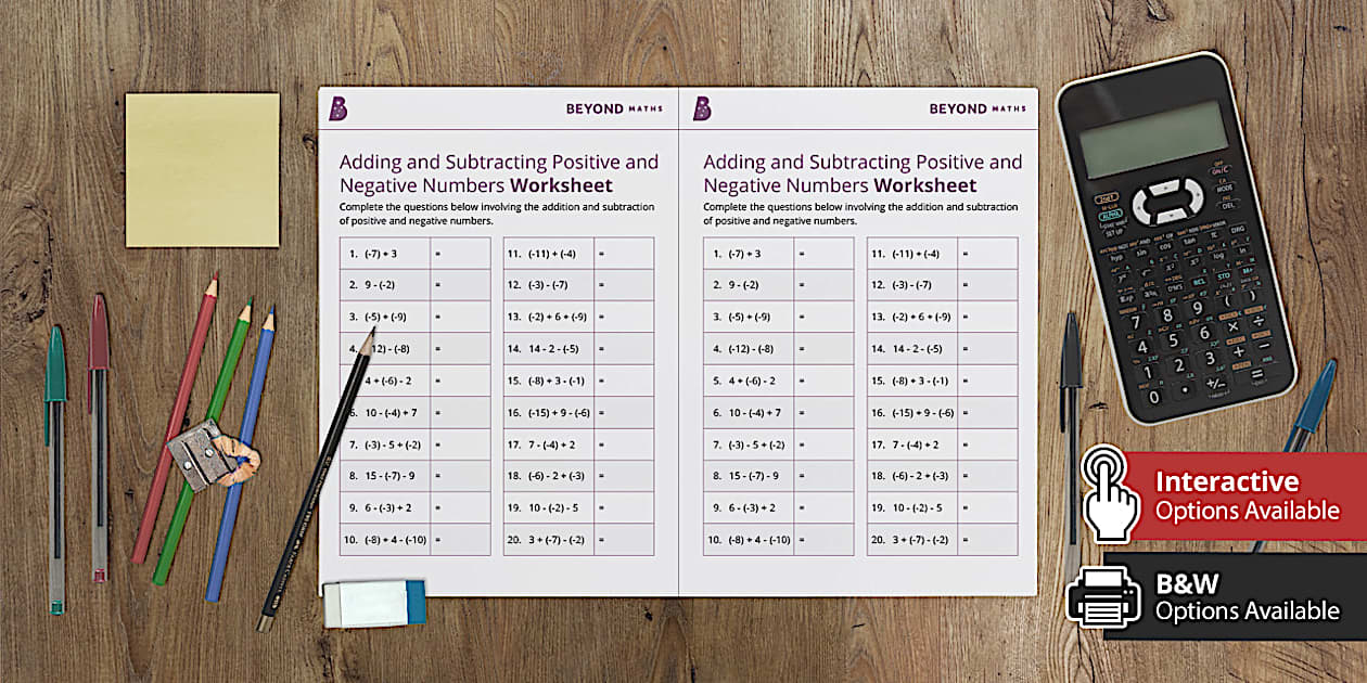 Adding and Subtracting Integers Worksheet | Negative Numbers