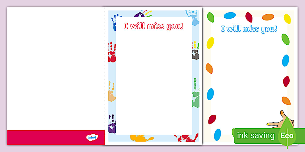 I Will Miss You! Handprint Card (teacher made) - Twinkl