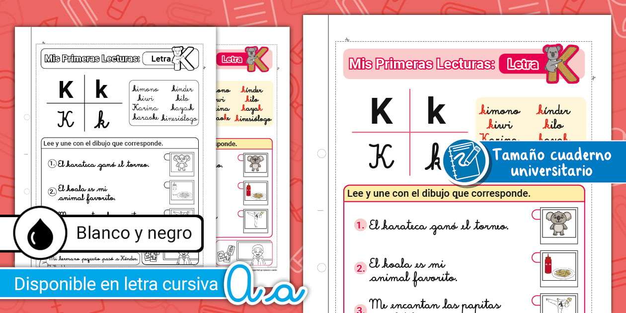 Letra K | Primeras Lecturas | Cursiva | Guía | K | Actividad
