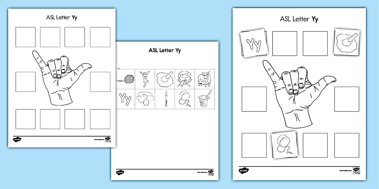 ASL Letter Yy Cut and Paste Worksheet (Teacher-Made)