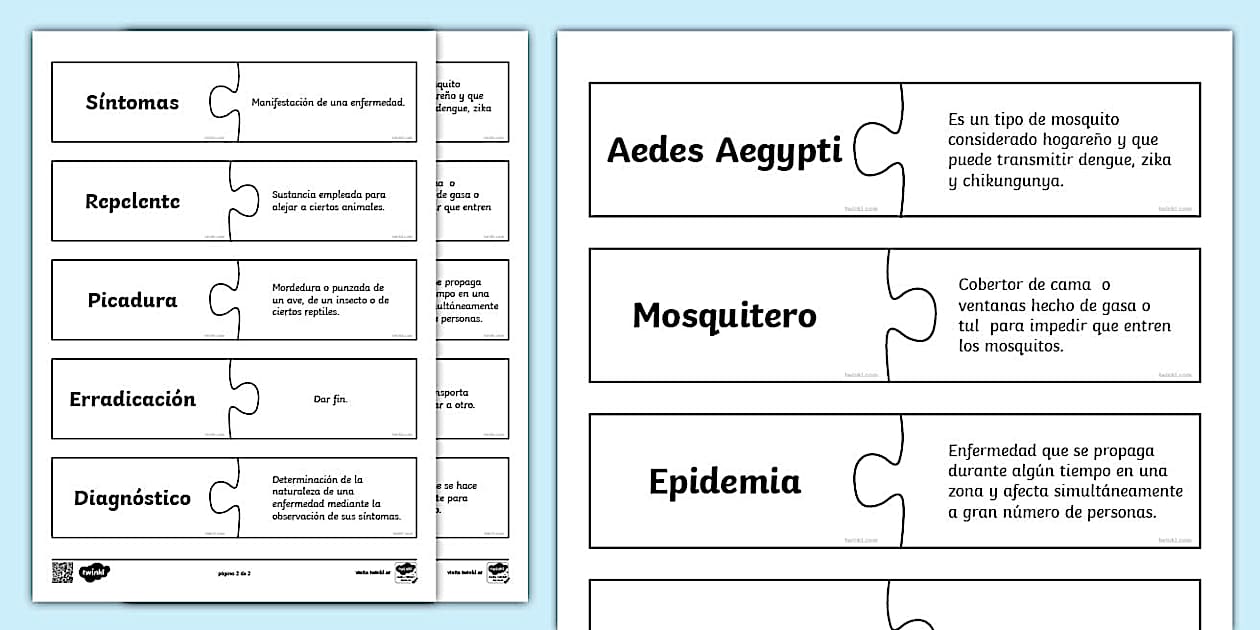 Rompecabezas: vocabulario sobre el Dengue (teacher made)