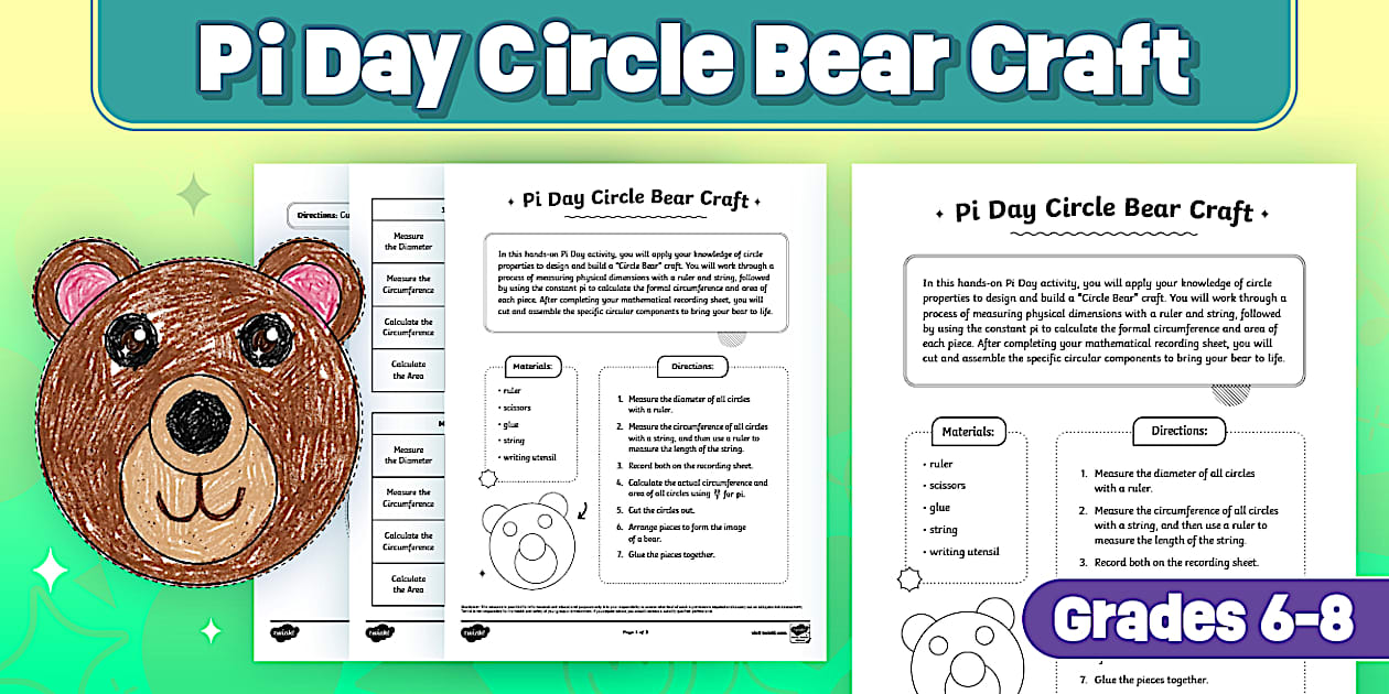 Pi Day Circle Bear Craft for 6th-8th Grade