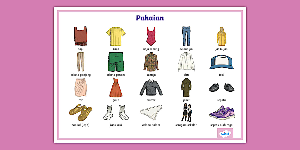 Clothes Word Mat - Indonesian (profesor hizo) - Twinkl