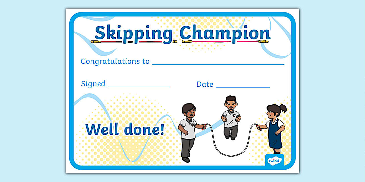 Skipping Champion Certificate - Twinkl Primary - Twinkl