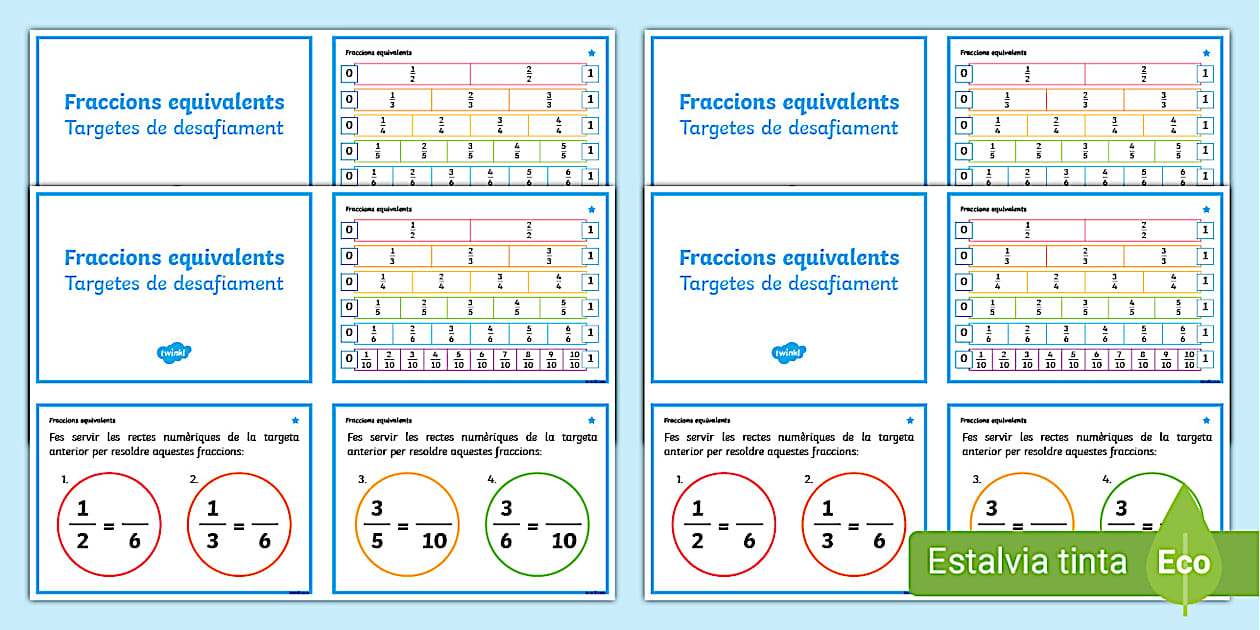 Targetes de desafiament matemàtic per nivells: Fraccions equivalents ...