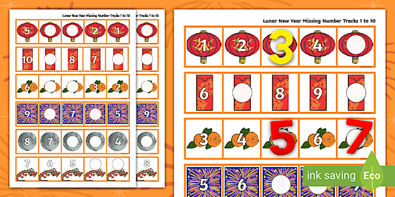 👉 Lunar New Year Missing Number Tracks 1 to 10 | Twinkl