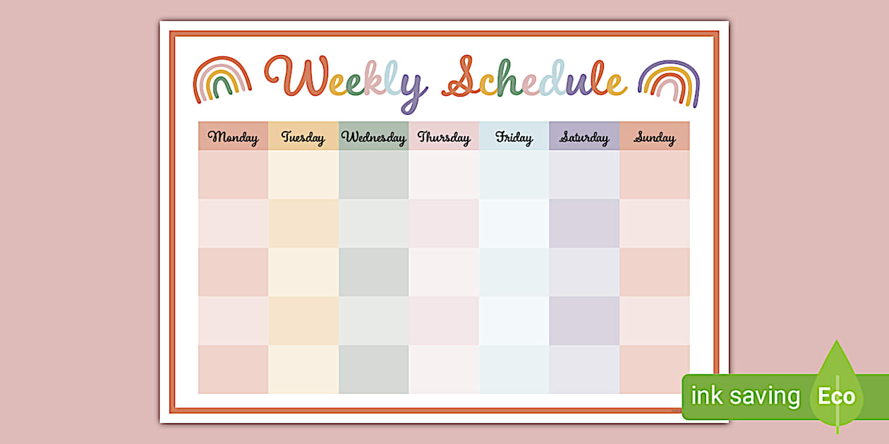 Muted Rainbow Editable Weekly Schedule (teacher made)